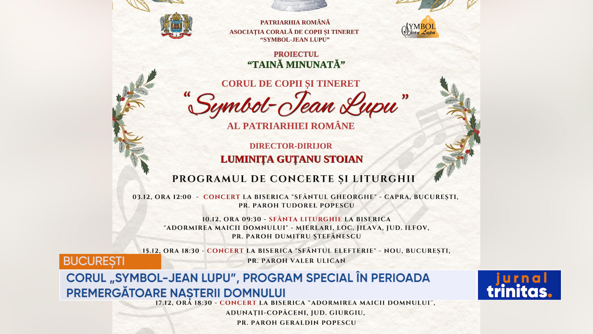 Corul „Symbol-Jean Lupu”, program special în perioada premergătoare ...